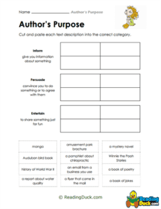 Author's Purpose Worksheets | Reading Skills | Reading Duck.com