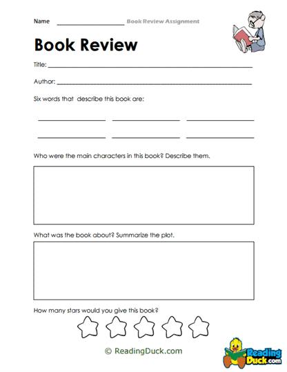 Book Review Assignment Worksheets | Reading Duck.com