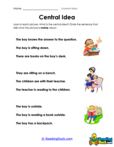 Central Idea Worksheets | Reading Skills | Reading Duck.com
