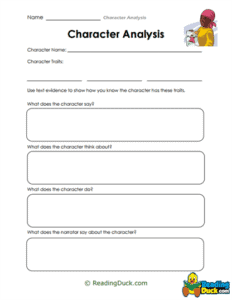 Character Analysis Worksheets | Reading Skills | Reading Duck.com