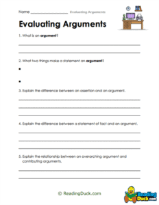 Evaluating Arguments Worksheets | Reading | Reading Duck.com