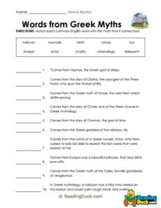 Greek Myths Worksheets | Reading Skills | Reading Duck.com