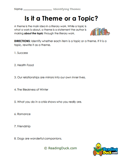 Identifying Themes Worksheets | Reading Skills | Reading Duck.com