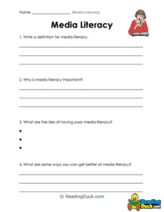 Media Literacy Worksheets | Reading Skills | Reading Duck.com