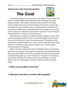 Short Stories with Questions Worksheets | Reading Duck.com