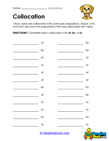 Collocation Worksheets | Language Arts | Reading Duck.com