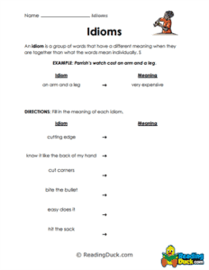 Idiom Worksheets | Language Arts Skills | Reading Duck.com