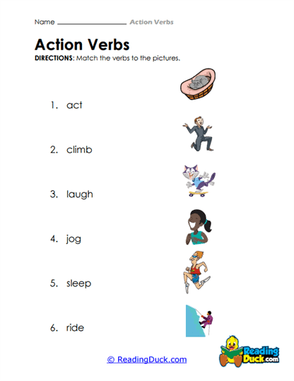 Action Verb Worksheets | Grammar Skills | Reading Duck.com