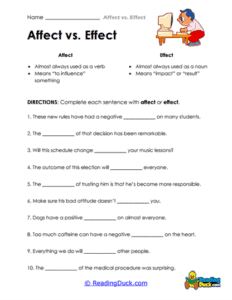 Affect vs Effect Worksheets