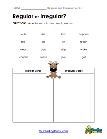 Regular and Irregular Verb Worksheets | Reading Duck.com