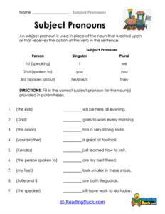 Subject Pronoun Worksheets | Grammar Skills | Reading Duck.com