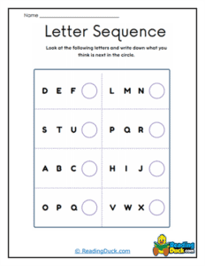 Letter Sequence Worksheets | Pre-Reading Series | Reading Duck.com