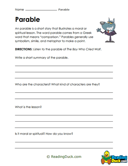 Parable Worksheets | Literary Devices | Reading Duck.com