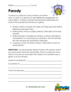 Parody Worksheets | Literary Devices | Reading Duck.com