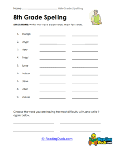 8th Grade Spelling Worksheets | Reading Duck.com