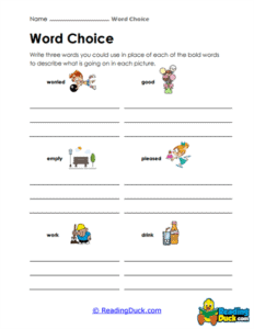 Word Choice Worksheets | Vocabulary Series | Reading Duck.com