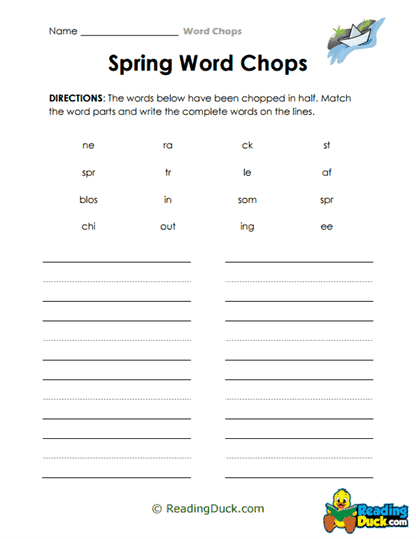 Word Chop Worksheets | Vocabulary Series | Reading Duck.com