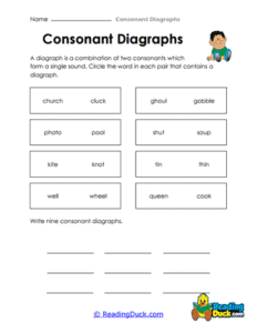 Consonant Digraphs Worksheets | Reading Duck.com