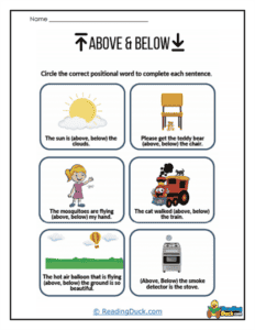 Above or Below Worksheets | Position Words | Reading Duck.com