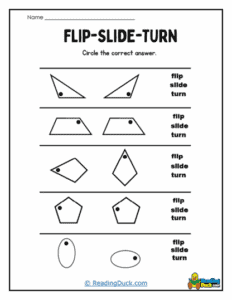 Flip, Slide, and Turn Worksheets | Position Words | Reading Duck.com