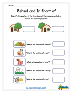 In Front of or Behind Worksheets | Position Words | Reading Duck.com