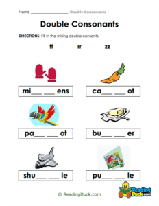 Double Consonant Worksheets | Phonics Skills | Reading Duck.com