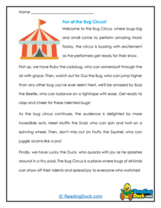 Short U Reading Passages Worksheets | Reading Duck.com