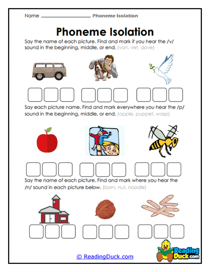 Phoneme Isolation Worksheets | Phonics Skills | Reading Duck.com