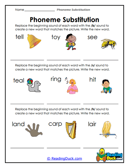 Phoneme Substitution Worksheets | Phonics Skills | Reading Duck.com