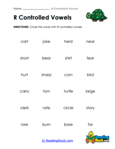 R-Controlled Vowels Worksheets | Phonics Skills | Reading Duck.com