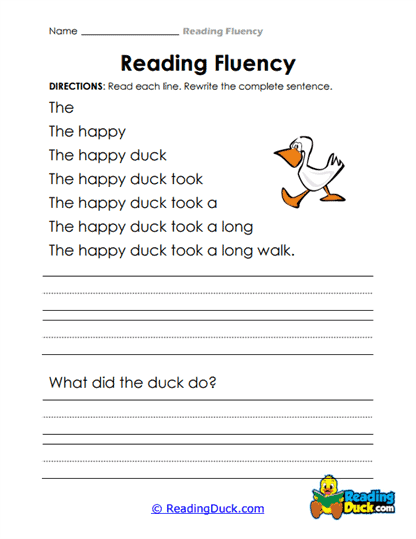 Reading Fluency Worksheets | Phonics Skills | Reading Duck.com