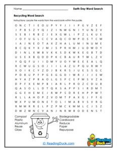Earth Day Word Searches | Holiday Series | Reading Duck.com