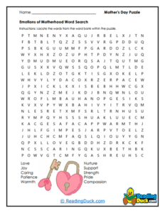 Mother's Day Word Searches | Holiday Series | Reading Duck.com