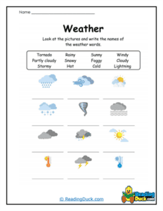 Weather Vocabulary Word Worksheets | Reading Duck.com