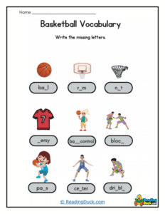 Basketball Vocabulary Word Worksheets | Reading Duck.com