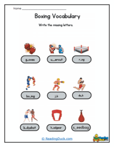 Boxing Vocabulary Word Worksheets | Reading Duck.com