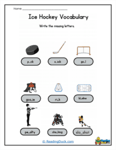 Ice Hockey Vocabulary Word Worksheets | Reading Duck.com