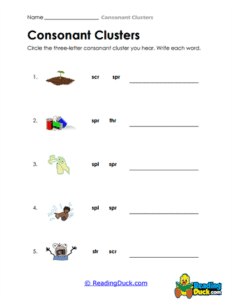 Consonant Cluster Worksheets | Phonics Skills | Reading Duck.com