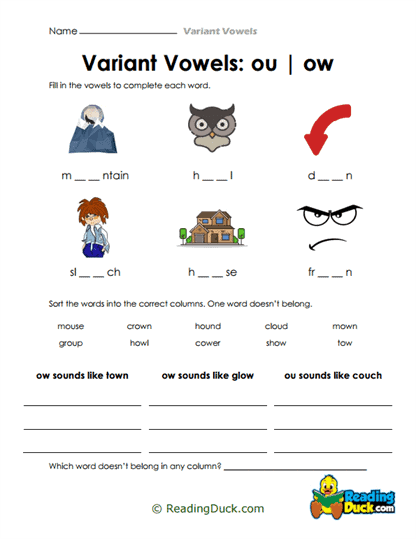 Variant Vowels Worksheets | Phonics Skills | Reading Duck.com
