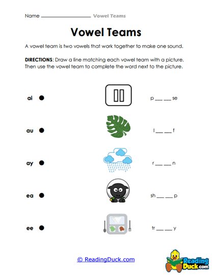 Vowel Teams Worksheets | Phonics Skills | Reading Duck.com