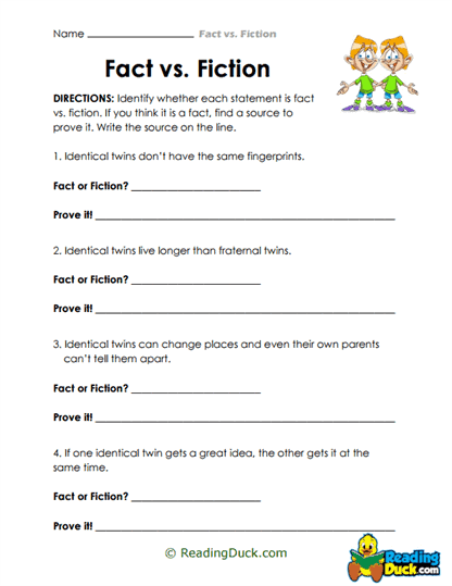 Fact vs Fiction Worksheets | Reading Skills | Reading Duck.com