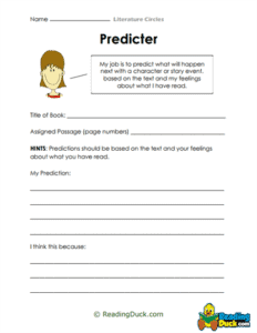 Literature Circles Worksheets | Reading Skills | Reading Duck.com