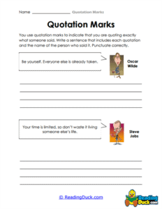 Quotation Mark Worksheets | Punctuation | Reading Duck.com