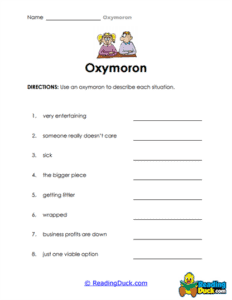 Oxymoron Worksheets | Reading Duck.com