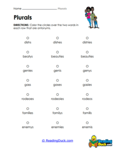 Plural Worksheets | Reading Duck.com
