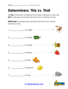 Determiners Worksheets | Grammar Skills | Reading Duck.com