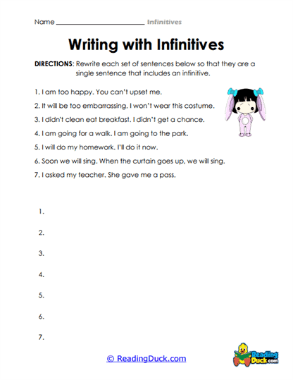 Infinitive Worksheets | Grammar Skills | Reading Duck.com