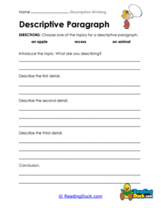 Descriptive Writing Worksheets | Writing Series | Reading Duck.com