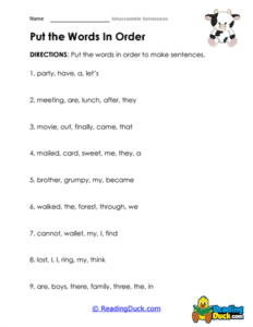 Unscramble Sentences Worksheets | Writing Series | Reading Duck.com