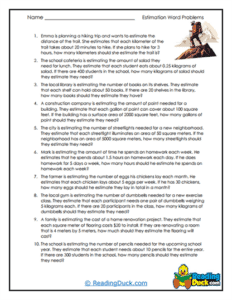 Estimation Word Problem Worksheets | Reading Duck.com